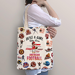 SUNFYCN Just a Girl who loves American Football Tote Bag, Football Lovers Gift Bag, Tote bag Gifts for Girl Women Reusable Grocery Beach Shopping Shoulder Bags13ST012
