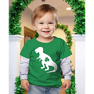 St Patrick Shirt for Boys Pattys Day T-Rex Leprechaun Toddler Kids T-Shirt 3T Green