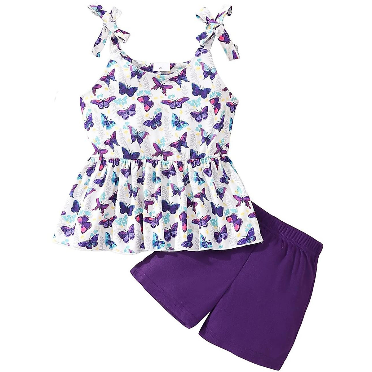 zarmfly Girls 2 Piece Short Set Baby Girl Summer Clothes Butterfly Tank Tops and Shorts Set Infant to Toddler 2t