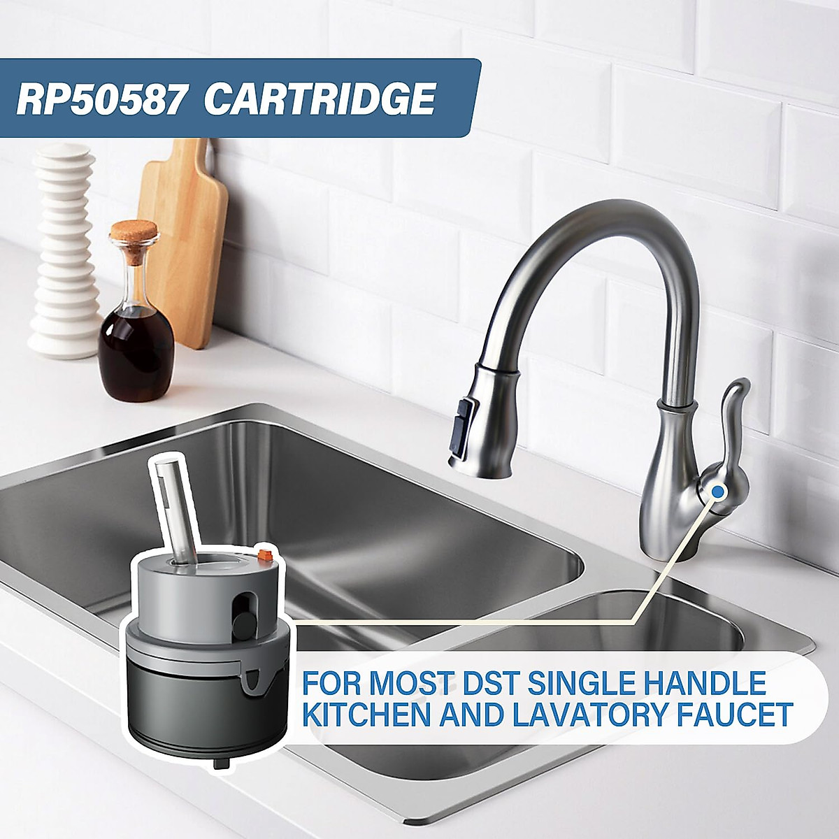 RP50587 Cartridge Compatible with Delta DST Single Handle Kitchen and Lavatory Faucets 36mm,Includes RP51503 Bonnet Nut