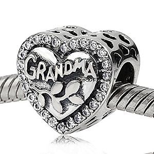 CZVIVIRY Love Grandma Charm 925 Sterling Silver Heart Beads fit Woman Charm Bracelets