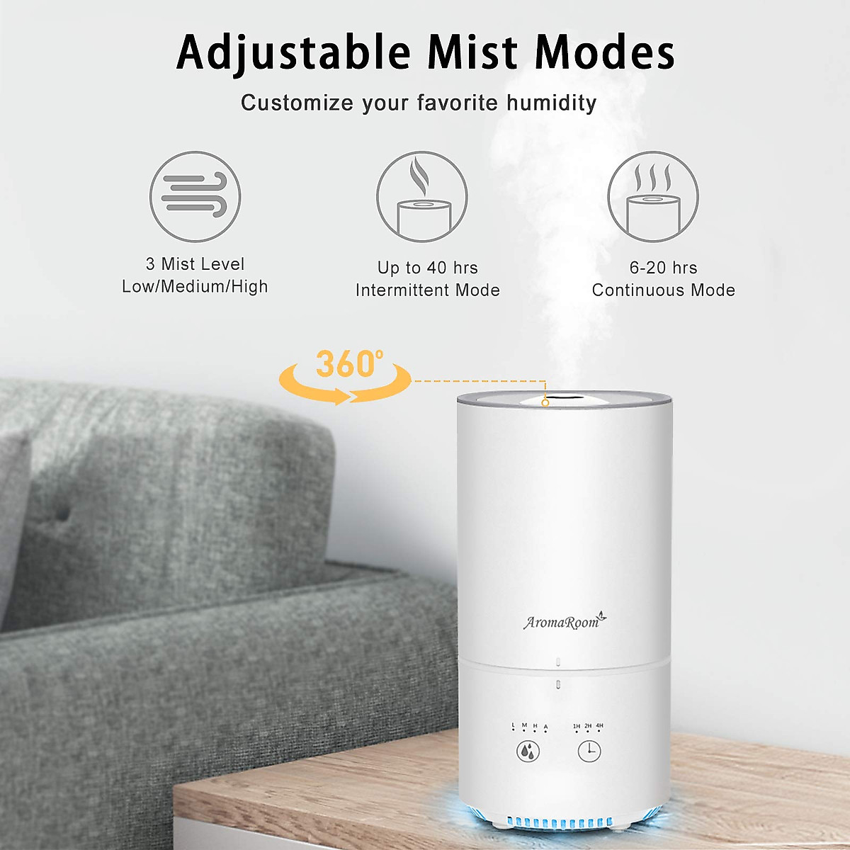 Top Fill Cool Mist Humidifiers for Bedroom & Essential Oil Diffuser,1.2L Small and Whisper Ultrasonic Humidifier for Home, Baby, Large Room with Auto Shut Off(White,7Color Light)