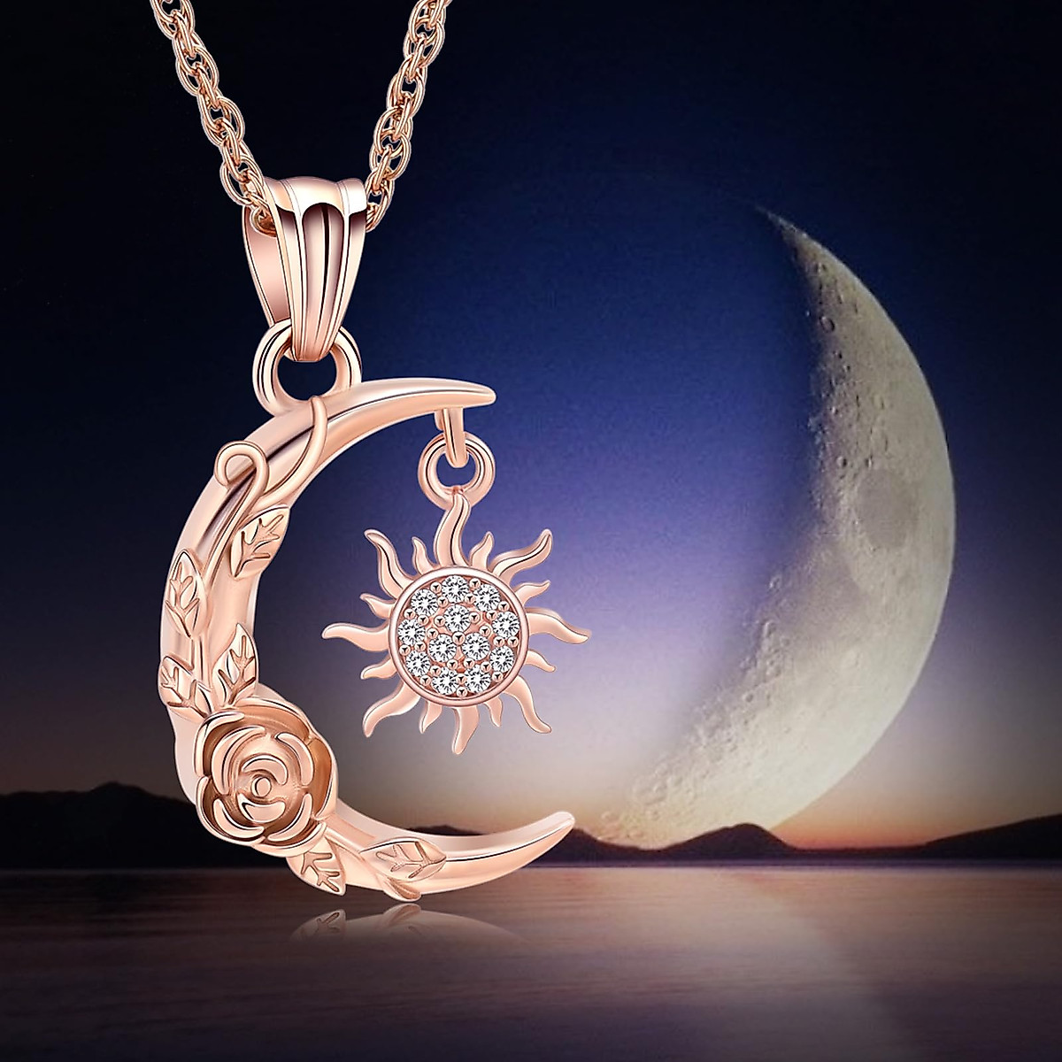 QGJNSGC Cremation Jewelry Sun and Moon Urn Necklace for Ashes Moon Pendant Necklace Celtic Knot Crescent Moon Keepsake Ashes Necklace Pendent for Men Women