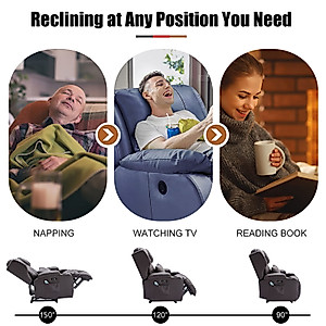 VUYUYU Power Recliner Chair with Heat and Massage, Faux Leather Recliner Sofa Chairs for Living Room Home Theater Seating with Colorful LED Lights/Cup Holders/Side Pocket/USB Port/Infinite Position