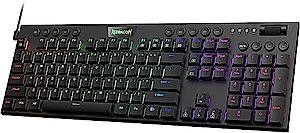 Redragon K619 Horus RGB Mechanical Keyboard, Ultra-Thin Designed Wired Gaming Keyboard w/Low Profile Keycaps, Dedicated Media Control & Tactile Brown Switches, Pro Software Supported