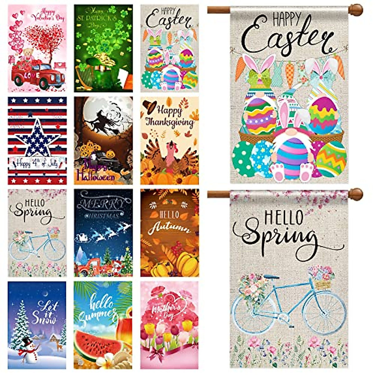 28 x 40 Inch Large Holiday Yard Flags 12 Pack Seasonal Garden Flags Valentine's Garden Flags Double Sided Seasonal Lawn Flags Polyester Festive Outdoor Flag Set for Seasons Holiday Outside Decoration