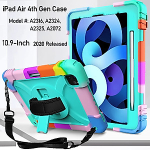 LTROP Case for iPad Air 5th/4th Generation 10.9 Inch(2022/2020),iPad Air 5/4 Case, iPad Pro 11 Case 2021/2020/2018,Pencil Holder/Swivel Stand/Shoulder Hand Strap Case for iPad 10.9 & Pro 11, Aqua Teal