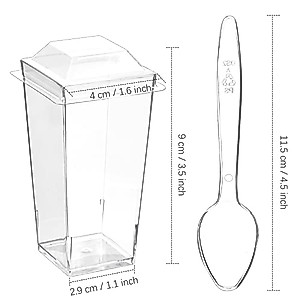 Qeirudu 50 Pack 3 oz Mini Square Dessert Cups with Lids and Spoons Clear Plastic Parfait Cups Mini Appetizer Shot Glasses for Individual Mousse Trifle Fruit Pudding