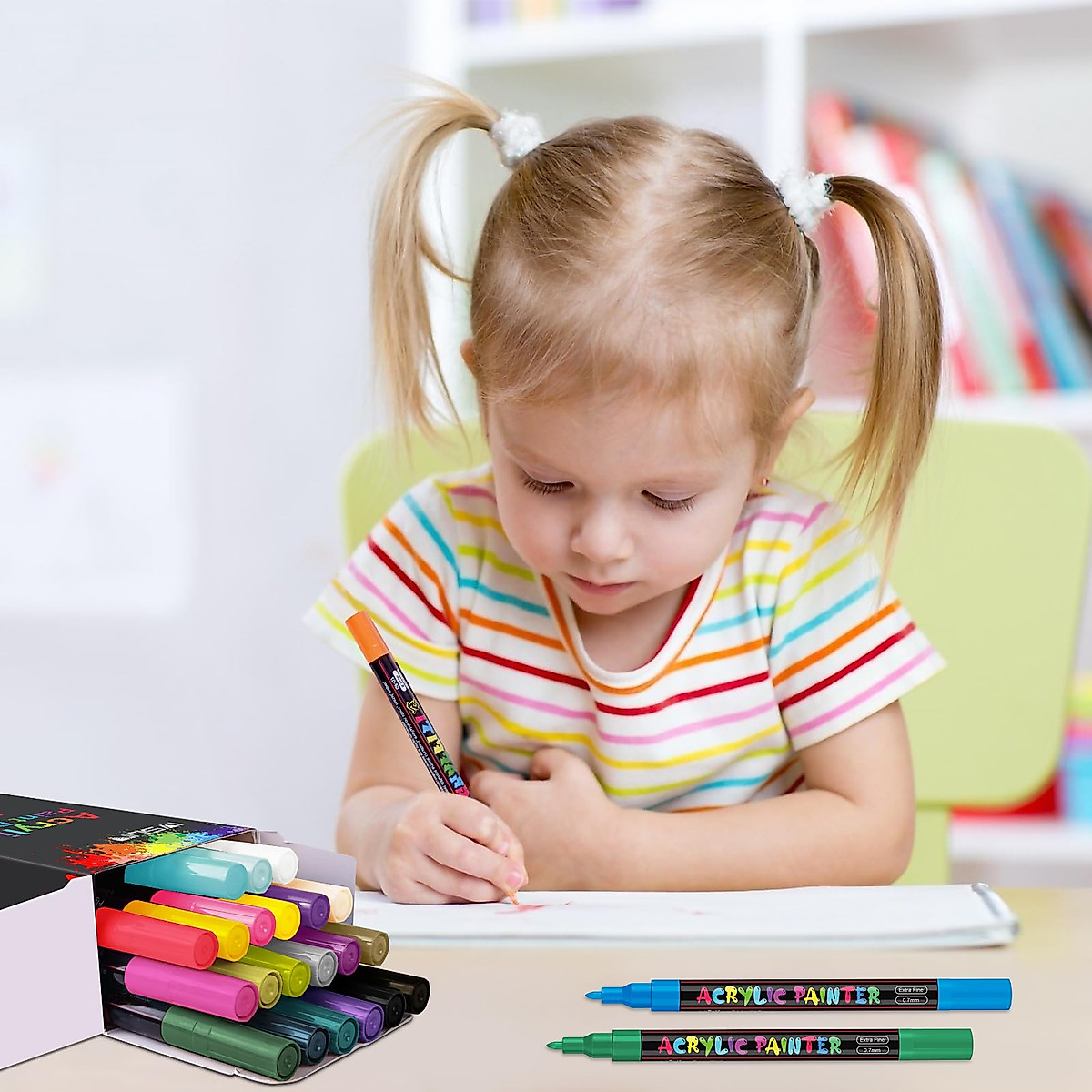 IVSUN 24 Colors Acrylic Paint Marker Pens, Premium Extra Fine Point Acrylic Paint Pens for Wood, Canvas, Stone, Rock Painting, Glass, Ceramic Surfaces, DIY Crafts Making Art Supplies