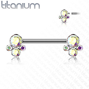 Dynamique Implant Grade Titanium Nipple Barbells With CZ Bezel Set Internally Threaded Pet Paw Ends (Sold Per Pair Or Per Piece)