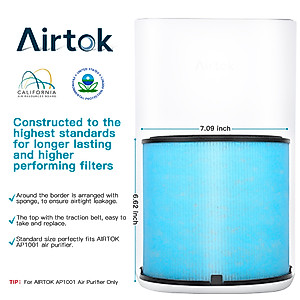 AIRTOK Air Purifier AP1001 Replacement Filter, 5-Layer Purification System, H13 True HEPA Filter