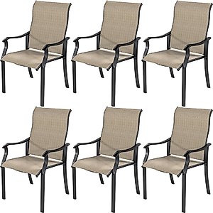 UDPATIO Patio Dining Chairs Set of 6, Outdoor Textilene Dining Chairs with High Back, Patio Furniture Chairs with Armrest, Metal Frame for Lawn Garden Backyard Deck, Brown