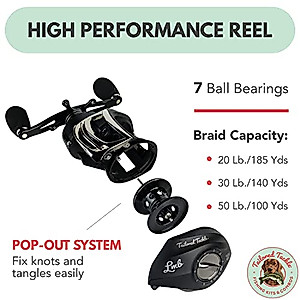 Tailored Tackle Bass Fishing Baitcasting Combo 7 Ft 2 -Piece | Casting Rods Power: Med. Heavy Fast Action | 7 BB Baitcast Reels Gear Ratio - 6.3:1 | Baitcaster Pole (Right Handed Baitcaster)
