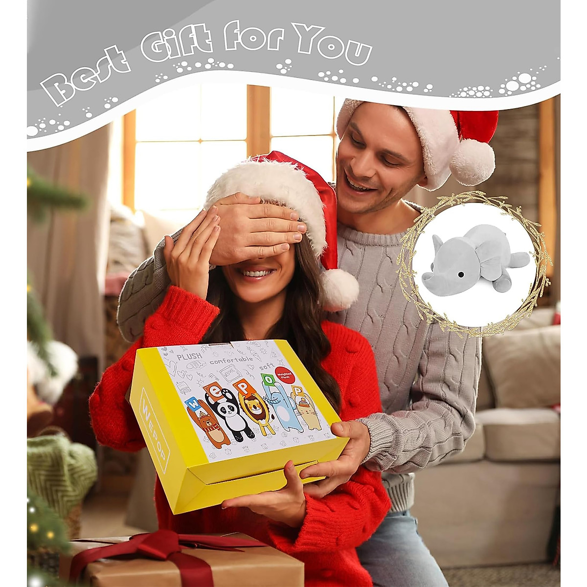 Wepop Weighted Stuffed Animals, 24in Giant Weighted Elephant Plush Toys, 4.2lb Cute Soft Plushie Throw Pillows, Birthday for Kids (Gray)