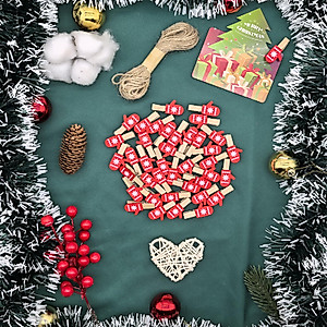 50pcs Christmas Clips Mini Clothes Pins Wooden Clothespins Photo Clips Small Wood Clips Set DIY Hanging Pegs for Christmas Cards Paper Crafts Holiday Party Supplies,Red Gloves