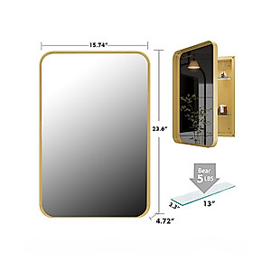 LGLRTD 16x24 Metal Bathroom Storage Cabinet - Medicine Cabinet with Mirror and Adjustable Shelves Wall Mirror - Bathroom Mirror with Storage (Gold)