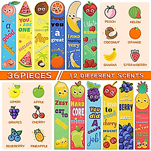 Bookmarks for Kids Scratch and Sniff Bookmarks Fruit Scented Fun Bookmarks Classroom Bookmarks Cute Bookmarks for Students Teens Food Lovers, 12 Styles (36 Pieces)