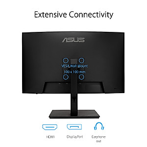 ASUS 27” 1080P Curved Monitor (VA27VQSE) - Full HD, 75Hz, 1ms, Adaptive-Sync/FreeSync, Low Blue Light, Flicker Free, VESA Mountable, Frameless, HDMI, DisplayPort, HDR-10, Height Adjustable,Black