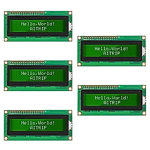 AITRIP 5 pcs HD44780 1602 LCD Display Module DC 5V 16x2 Character LCM Green Blacklight for Arduino Also Compatible with Raspberry Pi STM32 DIY Maker Project(Without Adapter Chip)