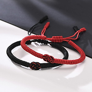 MPRAINBOW Personalized Braided Couples Bracelet：Custom Name Promise Words Engraved Bracelets Attraction Relationship Bracelets for Him and Her (Luck Love Knot)