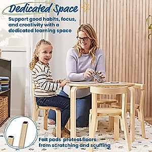ECR4Kids Bentwood Round Table and Curved Back Chair Set, Kids Furniture, Natural, 5-Piece