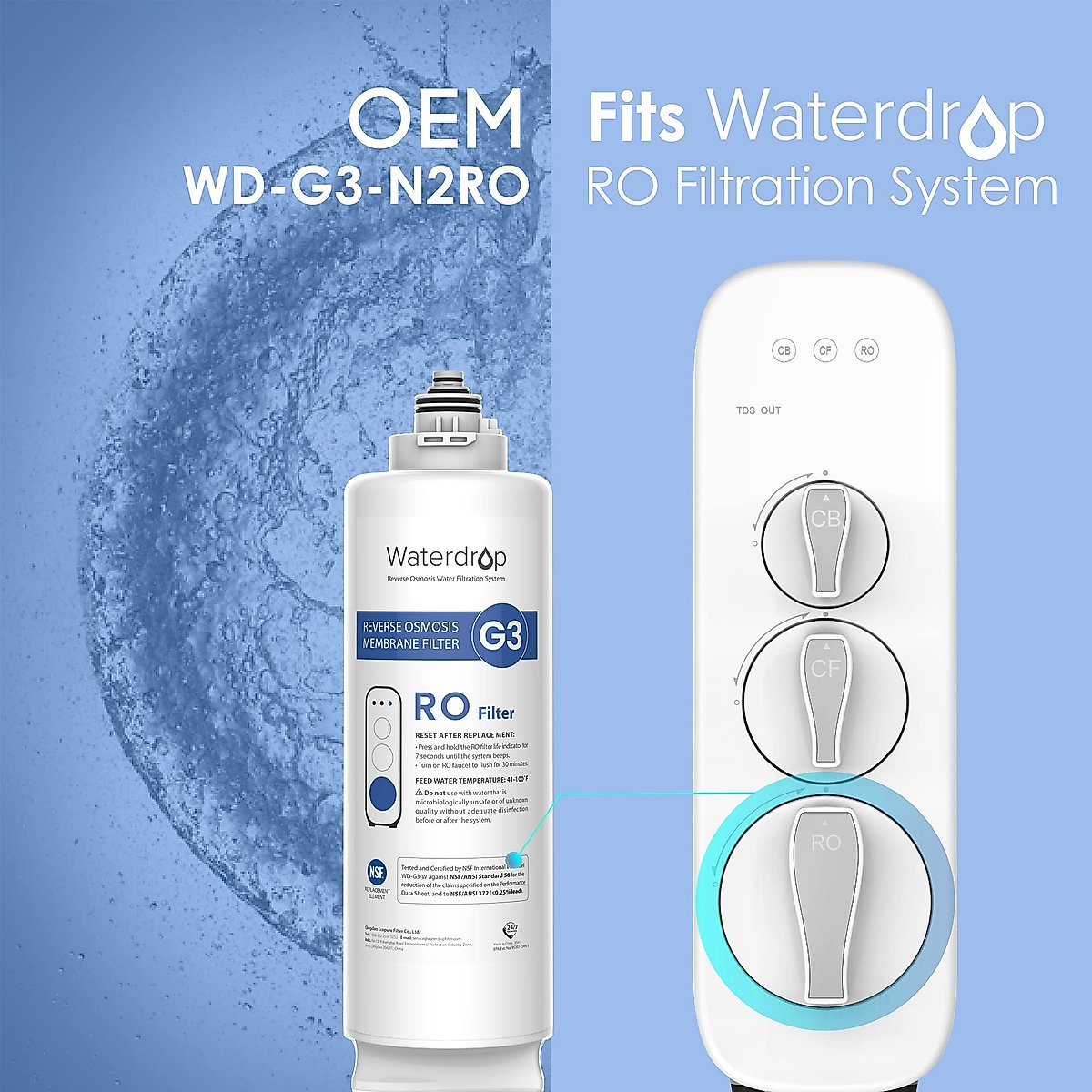 Waterdrop WD-G3-W Replacement Filter, Replacement for WD-G3-W Reverse Osmosis System, CF Filter + CB Filter + RO Filter, New Logo Design