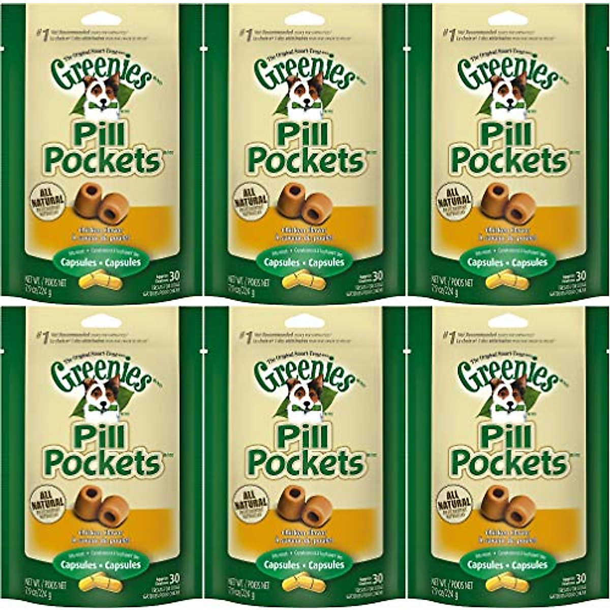 GREENIES PILL POCKETS Capsule Size Natural Dog Treats with Chicken Flavor, (6) 7.9 oz. Packs (180 Treats)
