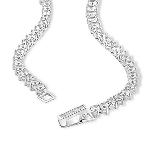 Jewelili Sterling Silver Round Cubic Zirconia Classic Tennis Necklace 16 Inches