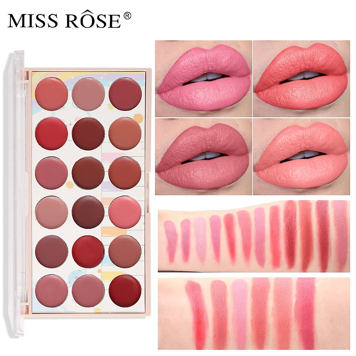 MYUANGO Matte Lipstick Makeup Palette, 18 Colors Matte Long-Lasting Wear Non-Stick Cup Not Fade Waterproof Lip Color Moisturize Lipstick