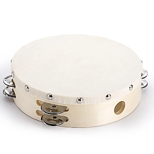 Tosnail Set of 3 Wooden Tambourine, 10", 8", 6" Hand Held Drum Bell, Double Rows Metal Jingles, Musical Gift Educational Instrument for Kids and Adults