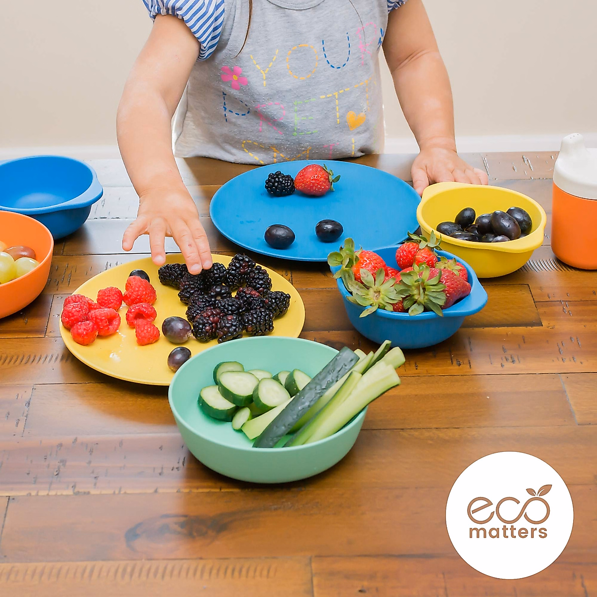ECO MATTERS【Microwave Safe】Bamboo Toddler Plates - 4 pc Set - Best Eco-Friendly Dinnerware Plate Pack for Children, Dishwasher and Microwave Safe - Natural, BPA Free, Non-Toxic