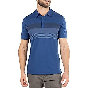 TravisMathew Mens Late Checkout Chest Stripe Golf Polo - Estate Blue L