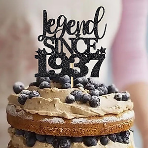 Legend Since 1937 Cake Topper for 85th Men and Women Birthday Party ，black gold glitter cake decoration supplies