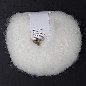 Mohair Knit Soft Angora Long Wool Yarn Hot with a Crochet Popular for DIY Weave(White)