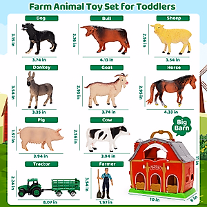 Farm Animals Toys for 1 2 3 4 5 Year old Toddlers Girls Boys, Big Red Barn Farm with Figures Animals and Tractor Toys for Kids, Farm Playset Educational Learning Toys, Ideal Christmas Birthday Gifts