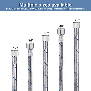 ARCORA 72-Inch Faucet Hose Connects Kitchen Bathroom Sink to Water Supply, Stainless Steel cUPC Supply Lines with 3/8-Inch x 3/8-Inch Female Compression Thread 1 Pair