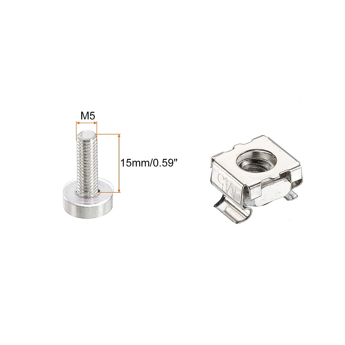 PATIKIL Rack Mount Cage Nuts M5x15mm Mounting Screws Iron Nickel Plated for Server Rack Cabinets with Washers, Silver Tone 10 Sets