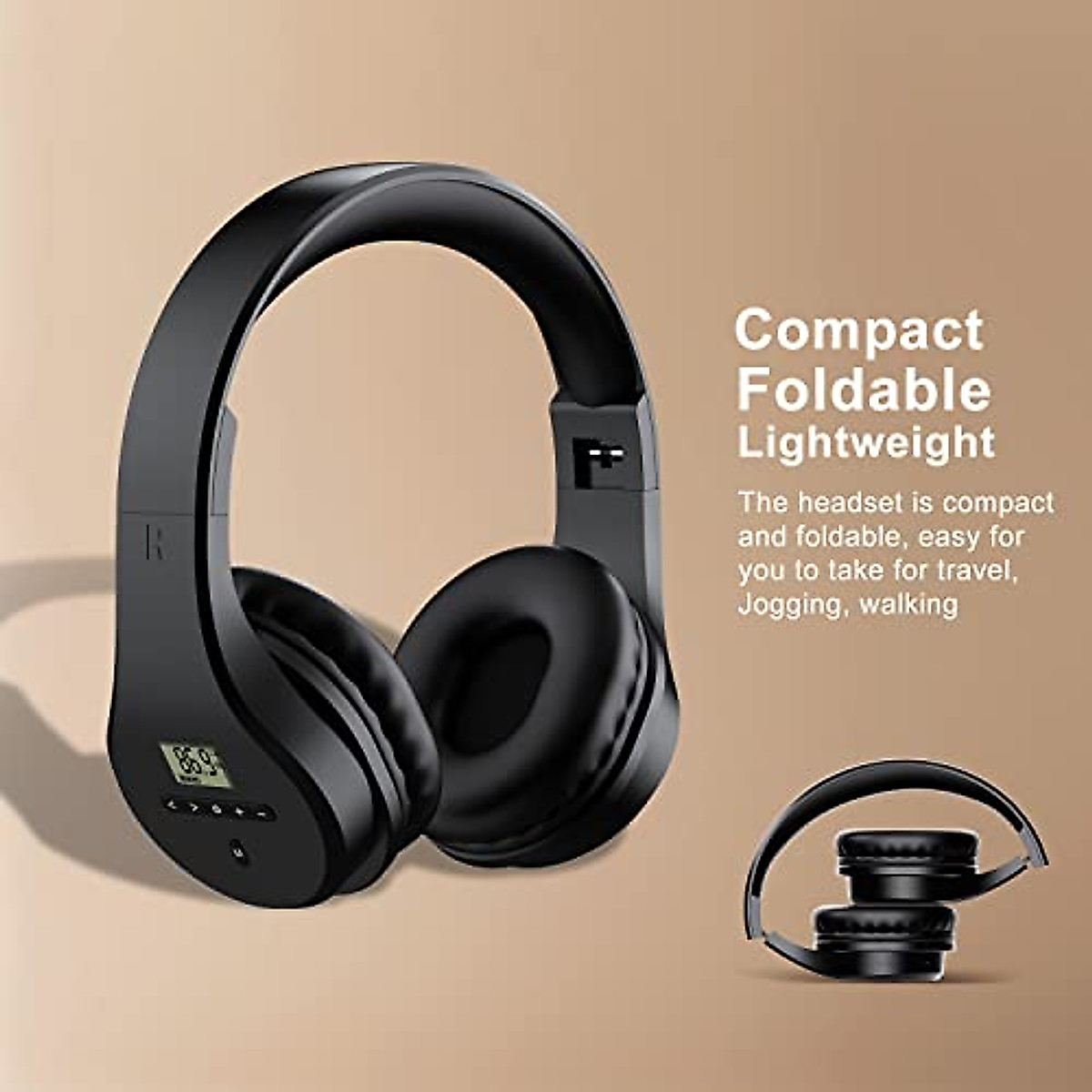 Portable Rechargeable FM Radio Headphones Bluetooth Earmuffs, Transistor Radios with Best Reception, Wireless Radio Headset Built-in Mic, Support TF Card. Walkman Radio for Mowing,Jogging, Working