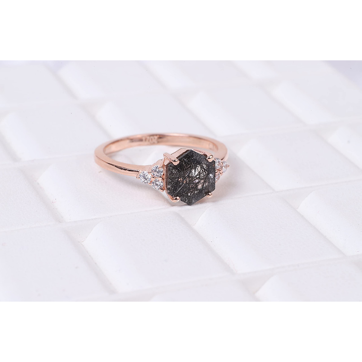 Natural Hexagon Rutile Ring Engagement Cluster Ring Women Wedding Jewelry Simple Quartz Ring Statement Gift For Women BY KANISHKA GEMS JEWELS