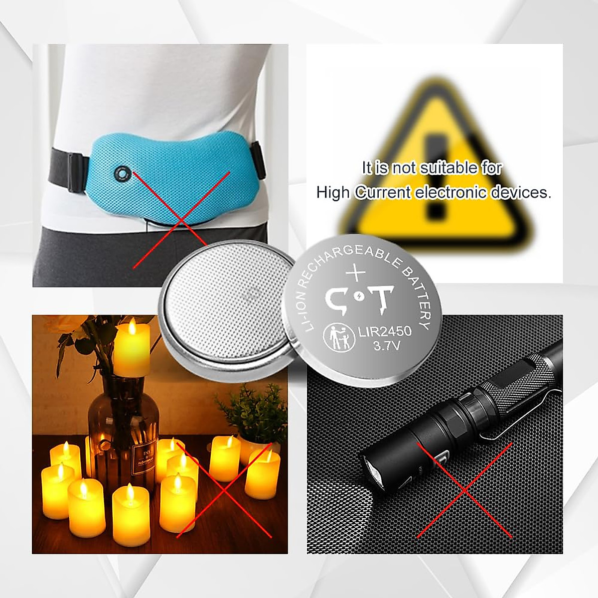 CT-ENERGY Rechargeable CR2450 Batteries 4 Pack with Coin Button Battery Charger,3.7V Rechargeable Lir2450 Battery 120mAh