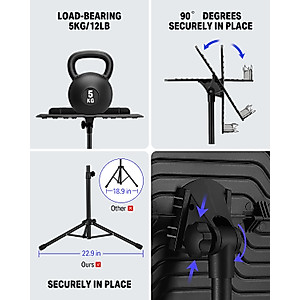 Donner Sheet Music Stand with Light, DMS-1 Portable Metal Music Stand, Tabletop Music Book Stand for Guitar, Ukulele, Violin Players
