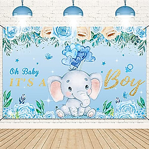 Boy Baby Shower Backdrop Decorations Elephant Baby Shower Party Banner It's a Boy Baby Shower Banner Blue Baby Elephant Baby Shower Background Decorations for Boy Baby Shower Birthday