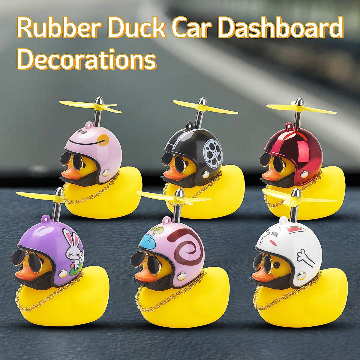 wonuu Rubber Duck Car Ornaments Yellow Duck Car Dashboard Decorations Cool Glasses Duck with Propeller Helmet (Purple Rabbit-Yellow)
