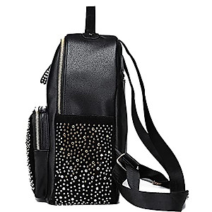 ZZFAB Rhinestone Backpack Faux Leather Black