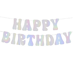 xo, Fetti Iridescent Happy Birthday Foil Banner - 5 Ft. | Bday Party Decorations, 70s Cool Birthday Decor, Sweet 16, 21st