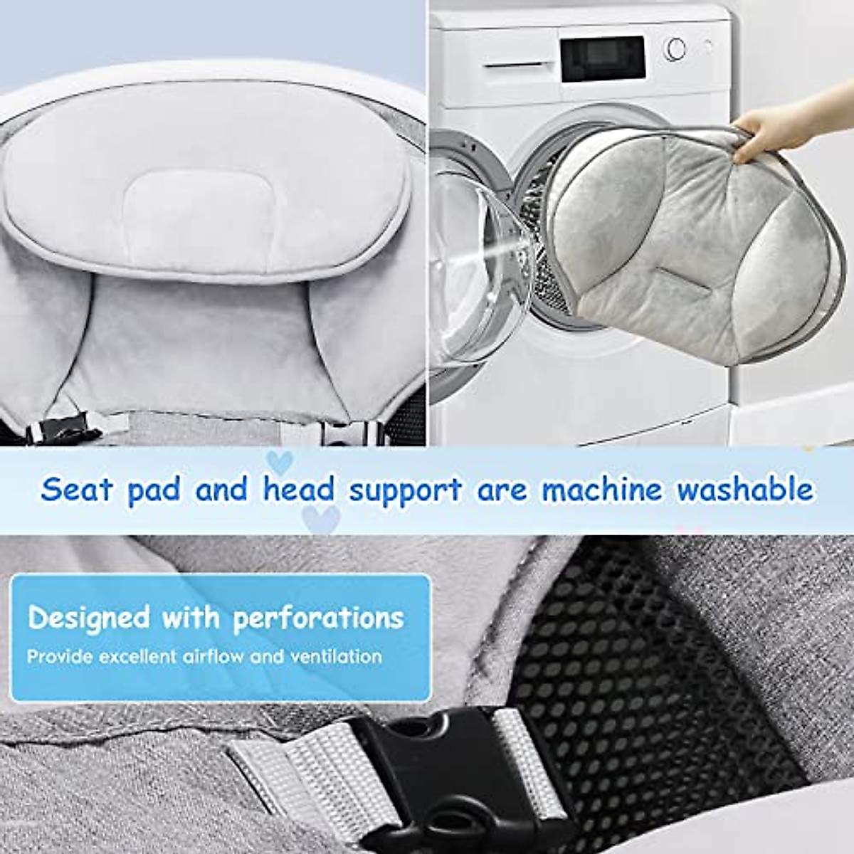 Baby Swings for Infants, Bluetooth Baby Bouncer with Built-in Lullabies and Timer Function, 5 Swing Options Baby Chair for Newborn Infants to Toddler 0-9 Months, 5-20 lbs