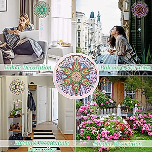 4Pcs Sublimation Wind Spinner Blanks 10Inch with 4Pcs Gazing Ball Spiral Tail, Round Stainless Steel Laser Cut Metal Hanging Wind Spinners for Outdoor Garden and Yard