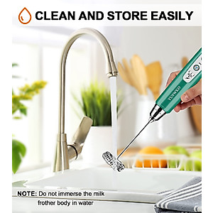 YUSWKO Milk Frother Handheld with 3 Heads, Coffee Whisk Foam Mixer with USB Rechargeable 3 Speeds, Electric Mini Hand Hand Frother for Latte, Cappuccino, Hot Chocolate, Egg - Green