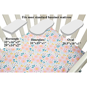 Bassinet Sheet Set 2 Pack Satin Ultra Soft Silk Fit for Rectangle, Hourglass, Oval Bassinet Mattress Protect for Baby Hair and Skin Cradle or Bassinet Sheets, Floral & Floral