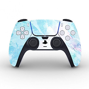 PlayVital Pale Blue Watercolor Full Set Skin Decal for ps5 Console Disc Edition, Sticker Vinyl Decal Cover for ps5 Controller & Charging Station & Headset & Media Remote